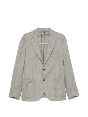LUIGI BIANCHI Herringbone-pattern Single-breasted Blazer - Grey