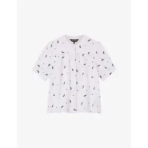 Whistles Frill Floral-embroidered Cotton Top