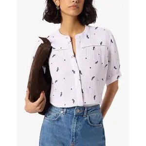 Whistles Frill Floral-embroidered Cotton Top