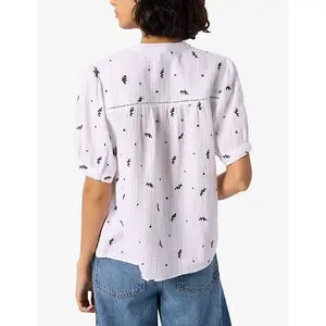 Whistles Frill Floral-embroidered Cotton Top