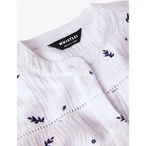 Whistles Frill Floral-embroidered Cotton Top