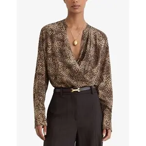 REISS Laurie Draped Silk Blouse