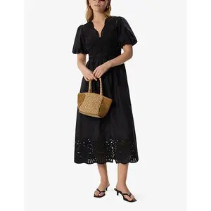 Whistles Broderie V-neck Cotton Midi Dress