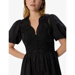Whistles Broderie V-neck Cotton Midi Dress