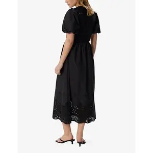 Whistles Broderie V-neck Cotton Midi Dress