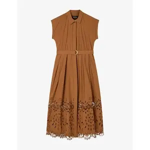 Whistles Sleeveless Broderie Cotton Shirt Dress - Tan