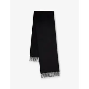 Mulberry Branded Fringed Wool Scarf - Black