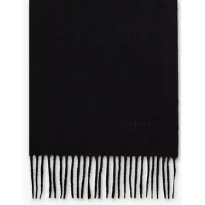 Mulberry Branded Fringed Wool Scarf - Black