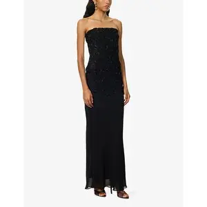 ROTATE BY BIRGER CHRISTENSEN Flower-embroidered Strapless Mesh Maxi Dress