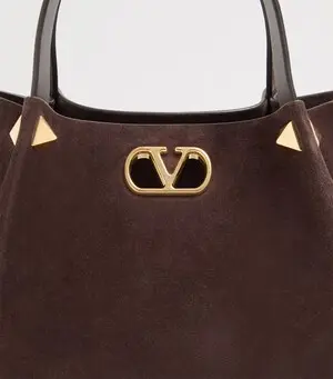 Valentino Garavani Small Suede Vlogo Signature Tote Bag - Brown