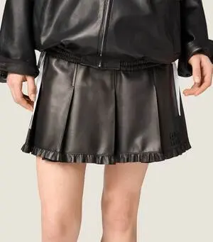 Miu Miu Nappa Leather Pleated Mini Skirt