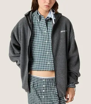 Miu Miu Fleece Zip-up Hooded Jacket