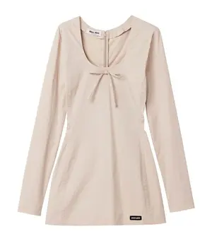 Miu Miu Cotton Poplin Bow Mini Dress