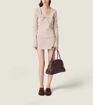 Miu Miu Cotton Poplin Bow Mini Dress