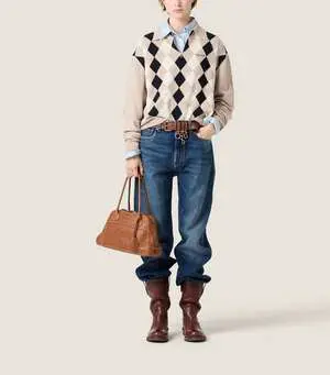Miu Miu Cashmere Argyle Polo Sweater