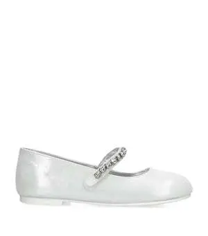 BABYWALKER Leather Crystal-strap Ballet Flats - Silver