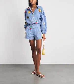 Camilla Cotton Appliquéd Shorts
