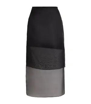 Brandon Maxwell Silk Semi-sheer Brett Midi Skirt - Black