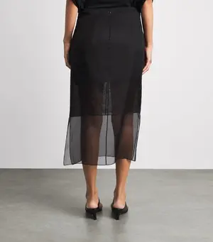Brandon Maxwell Silk Semi-sheer Brett Midi Skirt