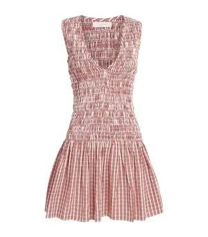 Faithfull The Brand Palomar Shirred Cotton Mini Dress - Red