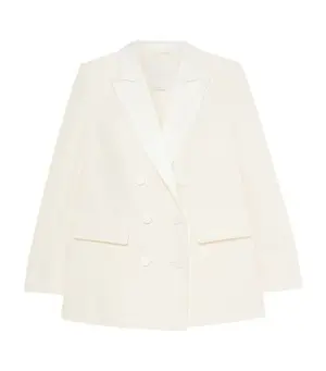 Marina Rinaldi Double-breasted Blazer With Satin Trims