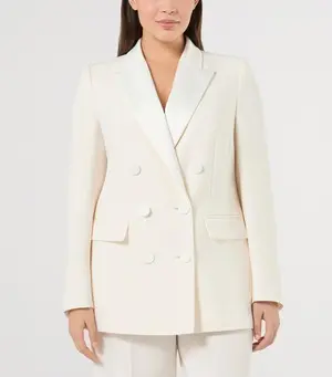 Marina Rinaldi Double-breasted Blazer With Satin Trims