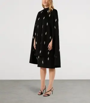 Marina Rinaldi Virgin Wool Embellished Cape Coat