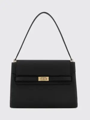 Tory Burch Lee Radziwill Grained Leather Shoulder Bag With Engraved Logo - Black