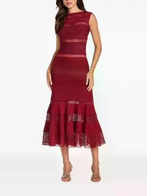 Tadashi Shoji Fiora Lace-panelled Pintuck-detail Midi Dress - Red