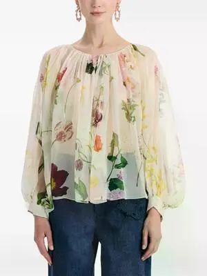 Oscar De La Renta Botanical-print Silk-chiffon Blouse