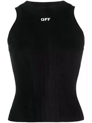 Off-White Logo-print Ribbed-knit Tank Top - Black