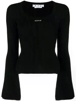 Off-White Logo Print Ribbed Top - Black