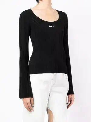 Off-White Logo Print Ribbed Top