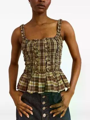 DAMSON MADDER Ruffled Shirred Cami Top - Brown