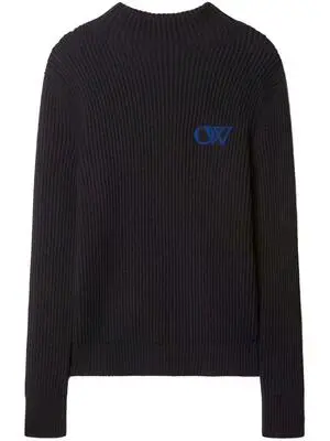 Off-White Logo-embroidered Rib-knit Jumper - Blue