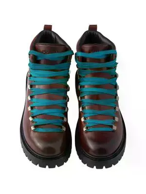 Prada Antiqued Leather Lace-up Ankle Boots - Brown
