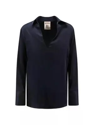 SEMICOUTURE Satin-finish V-neck Shirt - Blue