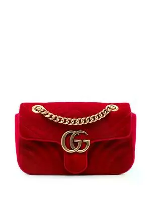 Gucci 2016-2026 Small Gg Marmont Matelasse Velvet Shoulder Bag - Red