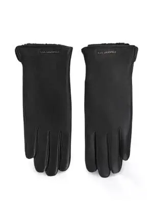 Karl Lagerfeld Logo Leather Gloves - Black
