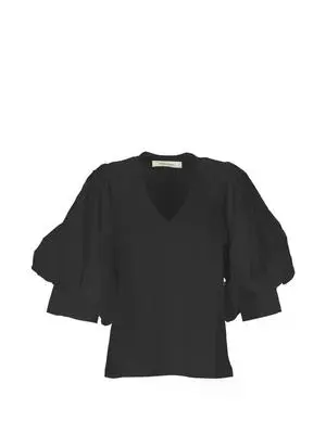 EMMA E GAIA Puff-sleeve V-neck T-shirt