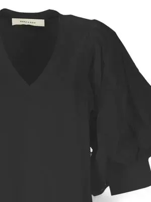 EMMA E GAIA Puff-sleeve V-neck T-shirt