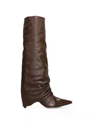 THE SELLER Pointed-toe Slouchy Leather Boots - Brown