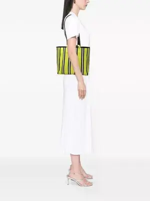 Balenciaga 2021 Medium Lambskin Barbes East West Striped Shopper Tote Satchel - Yellow