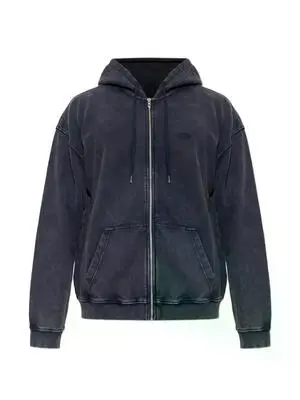 DIESEL® Zip-up Hoodie In Treated Cotton Fleece - Blue