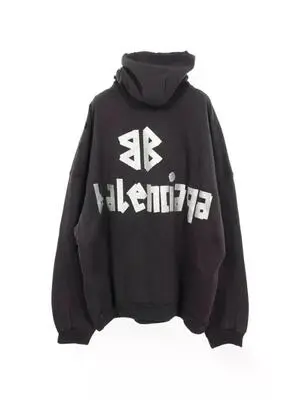 Balenciaga Logo Print Distressed Hoodie