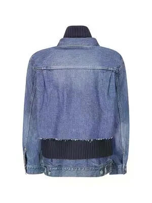 Sacai Knit-panel Raw-edge Denim Jacket