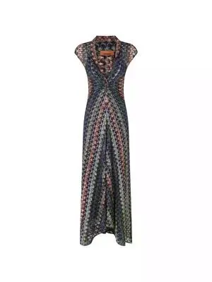 Missoni Zigzag-knit Gathered-detail Maxi Dress - Blue