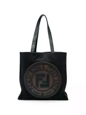 Fendi 2010-2026 Canvas Logo Patch Tote Bag - Black