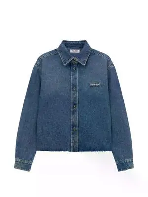 Miu Miu Logo-patch Raw-cut Shirt - Blue