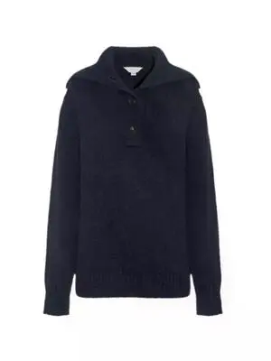 Malo Button-placket Spread-collar Sweater - Blue